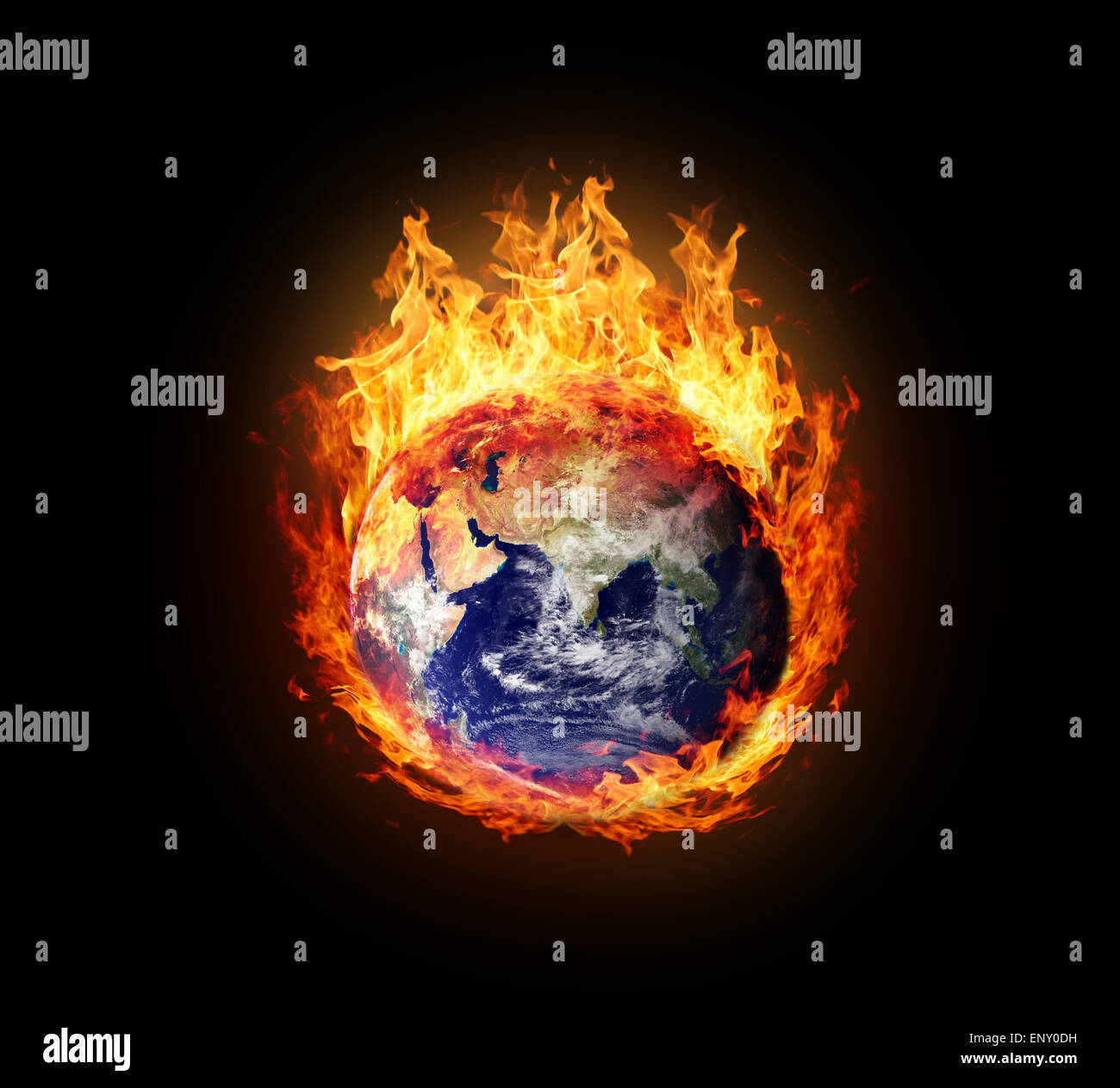 Burning globe earth (east hemisphere) - version with glowing (elements ...