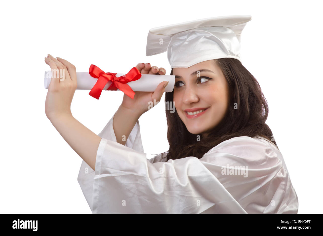 Happy graduate on white background Stock Photo - Alamy