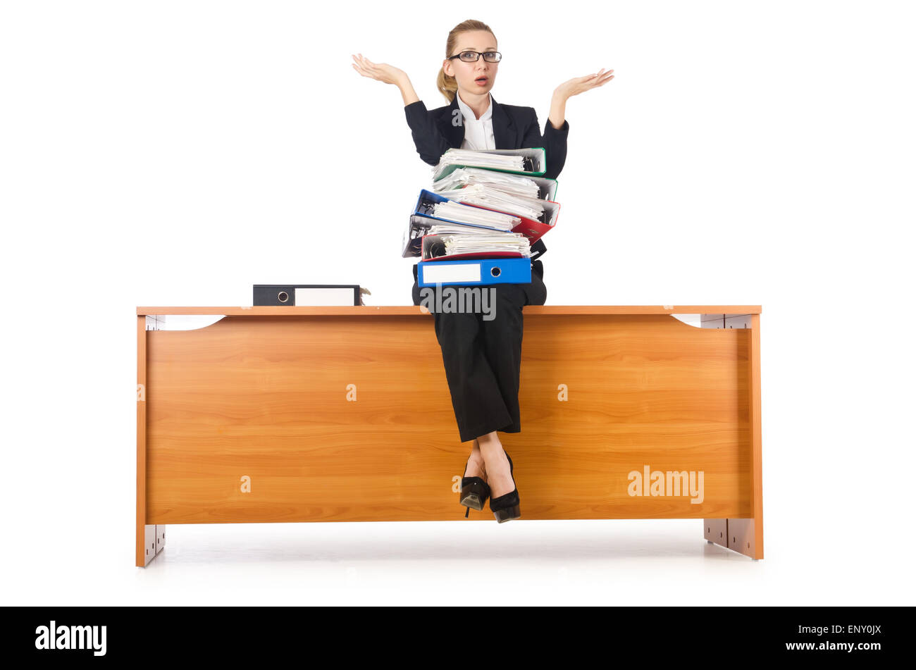 Woman with lots of work Stock Photo - Alamy