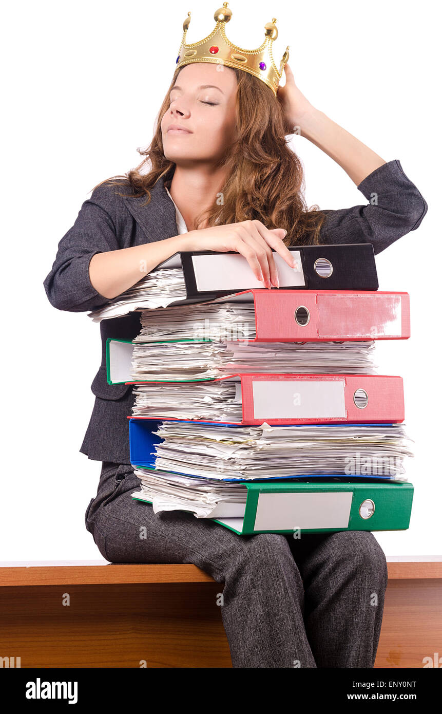 Businesswoman with lots of folders Stock Photo - Alamy