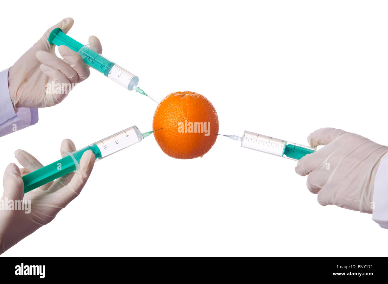 Science experiment with orange and syringe Stock Photo - Alamy