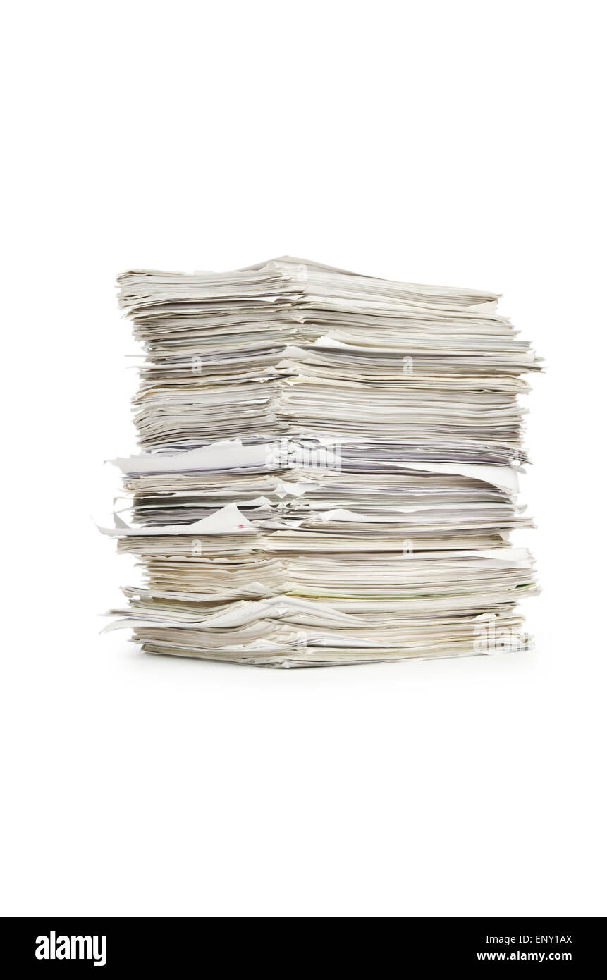 Pile of papers on white Stock Photo - Alamy