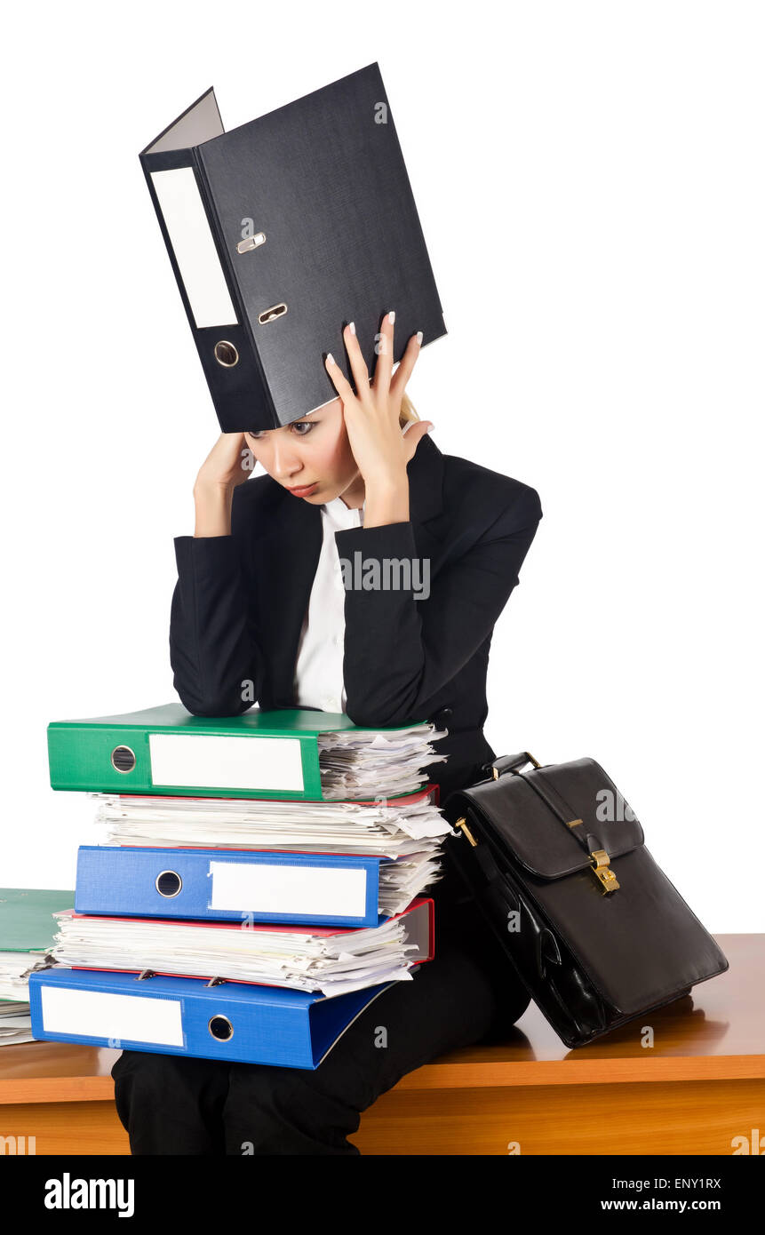 Woman with lots of work Stock Photo - Alamy