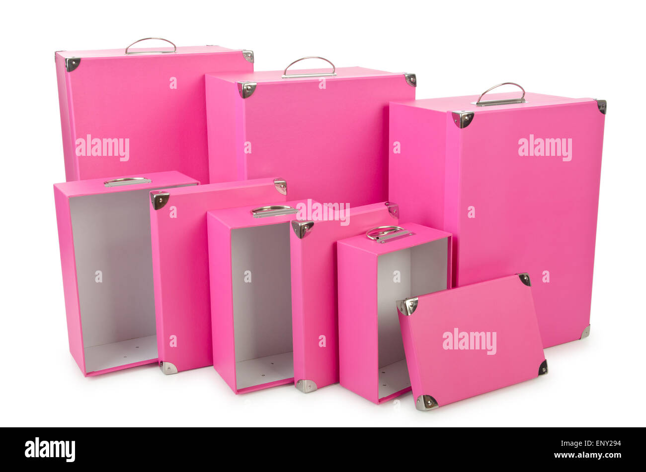 Pink giftboxes isolated on white Stock Photo - Alamy