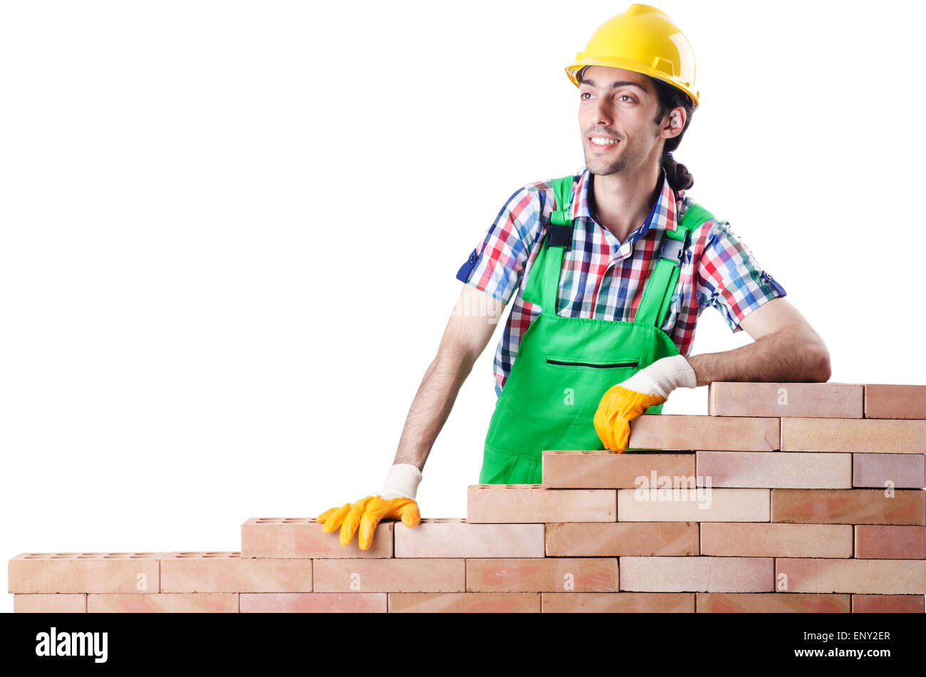 Builder with hard hat on white Stock Photo - Alamy