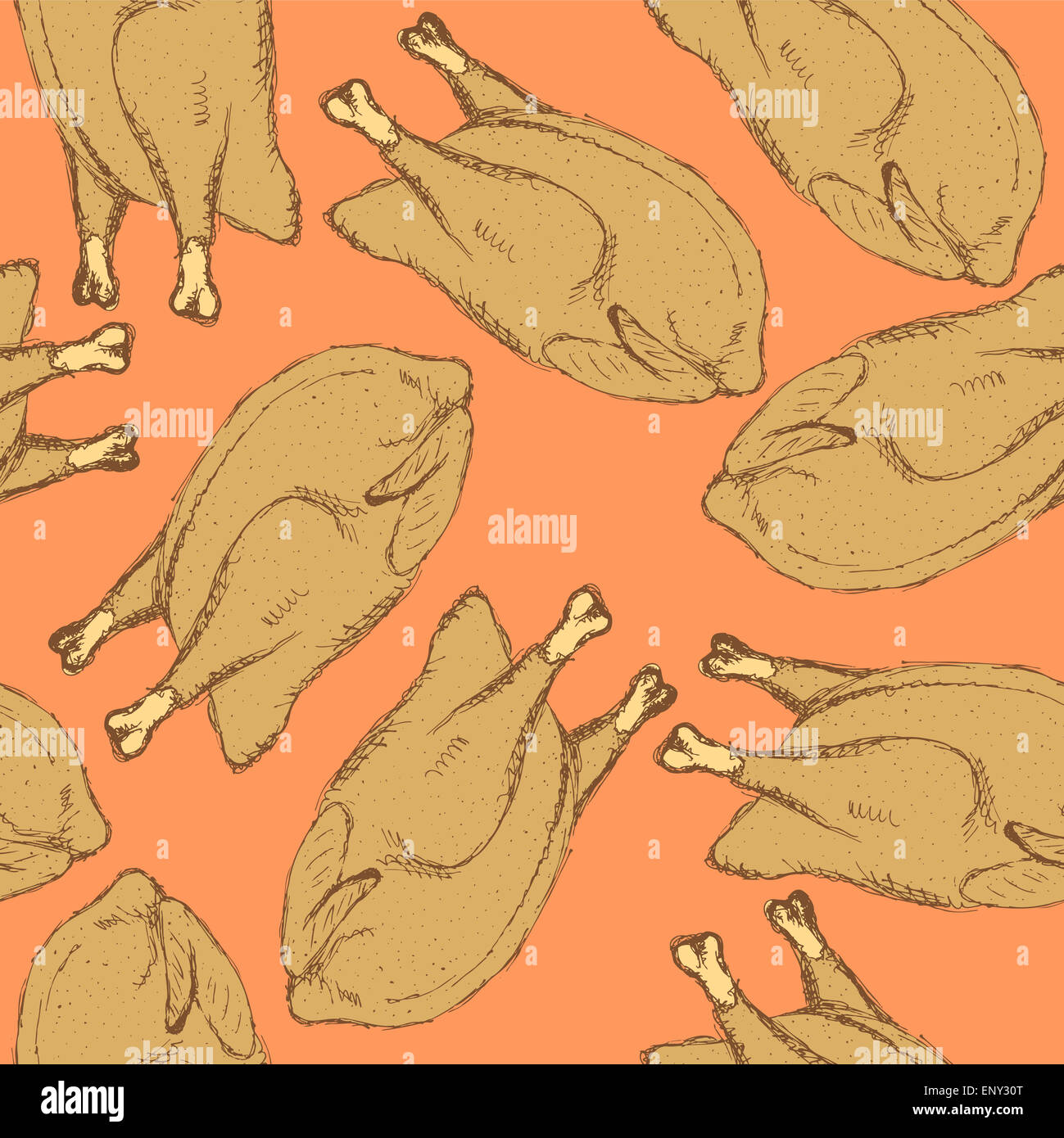 Sketch roasted turkey in vintage style, vector seamless pattern Stock ...