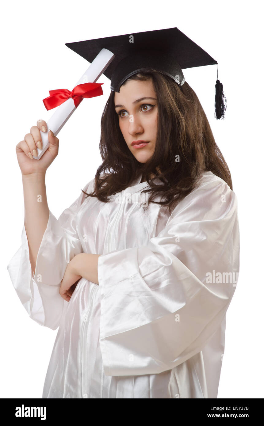 Graduate with diploma on white Stock Photo - Alamy