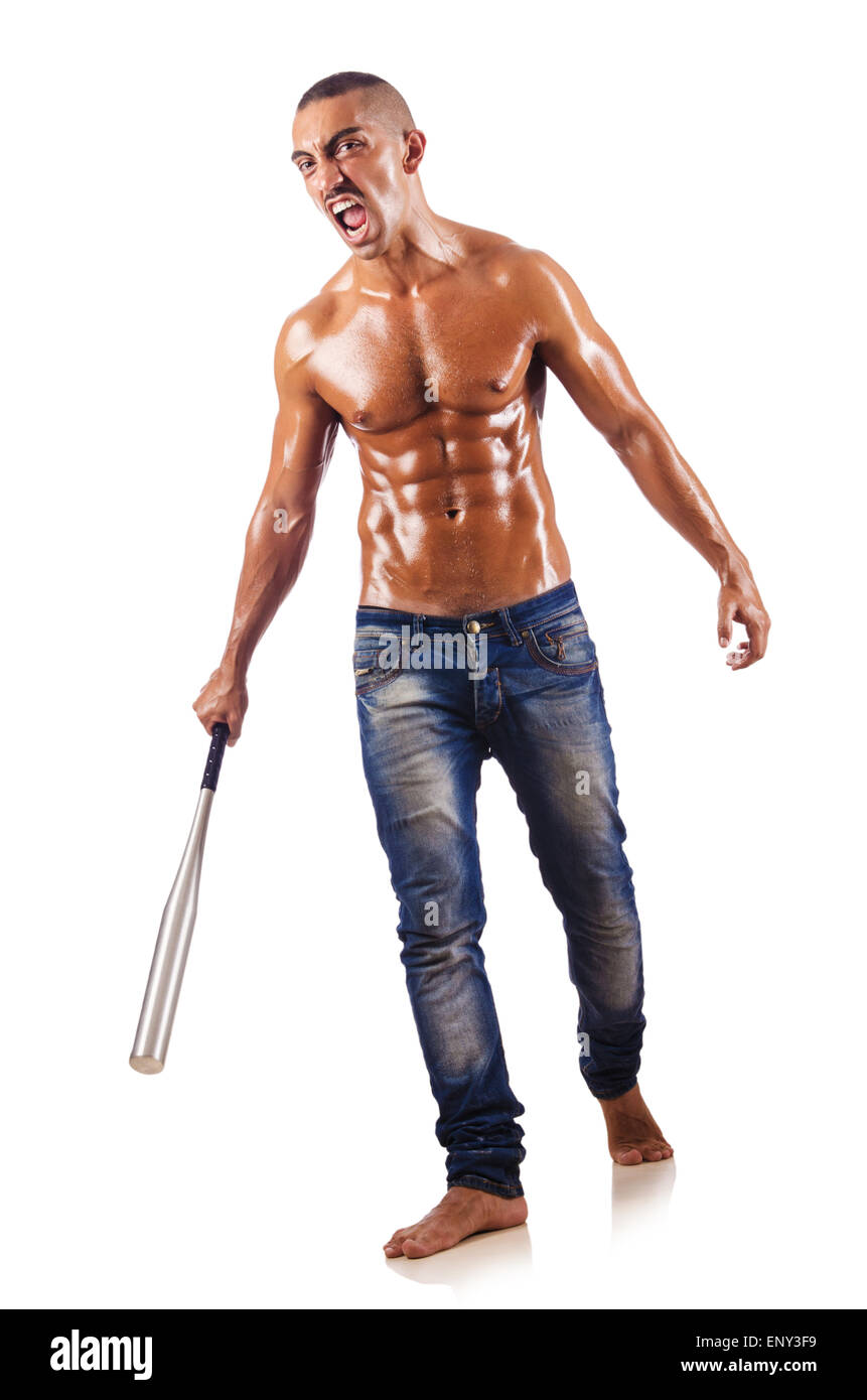 Muscular man with baseball bat Stock Photo - Alamy