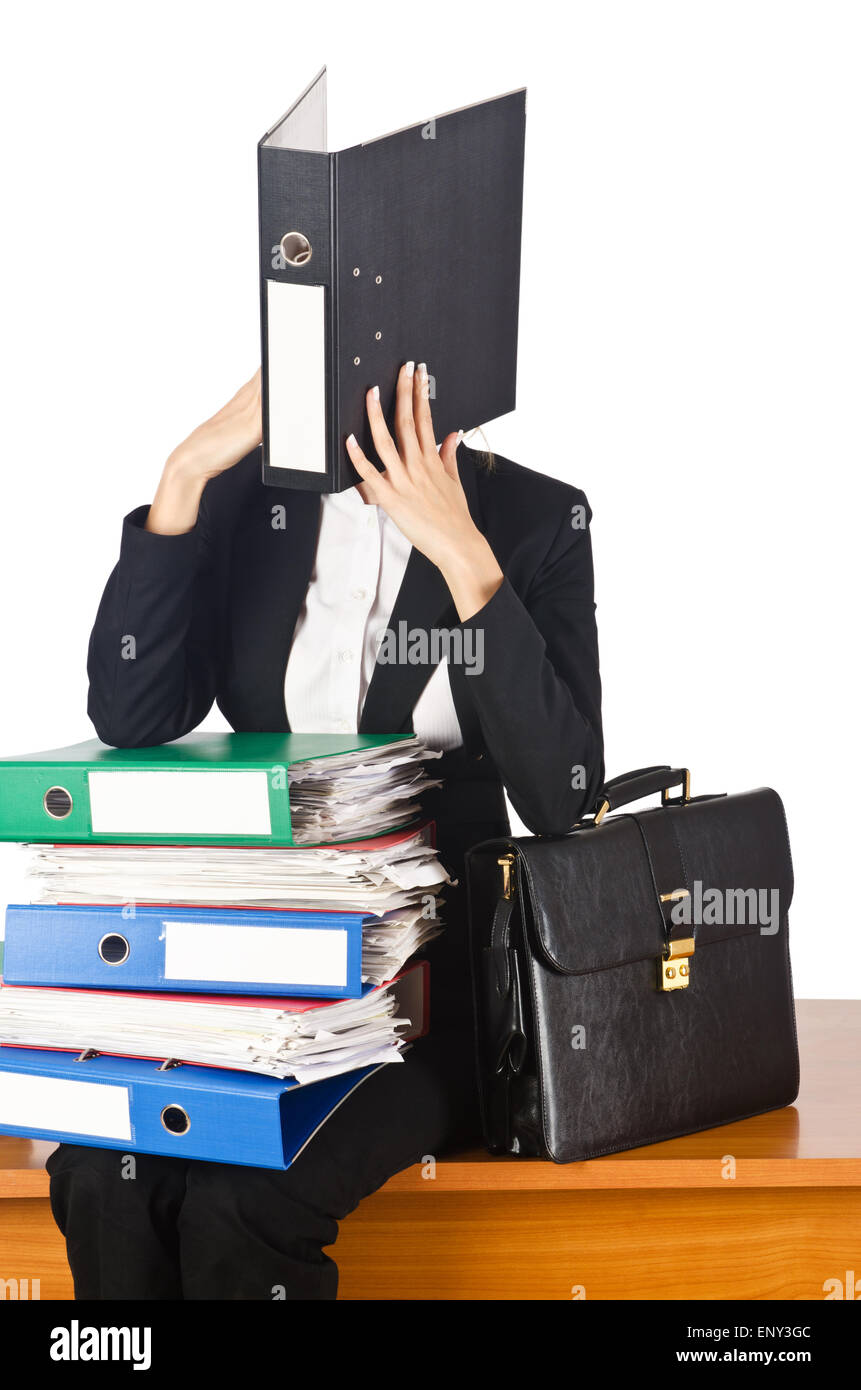 Woman with lots of work Stock Photo - Alamy