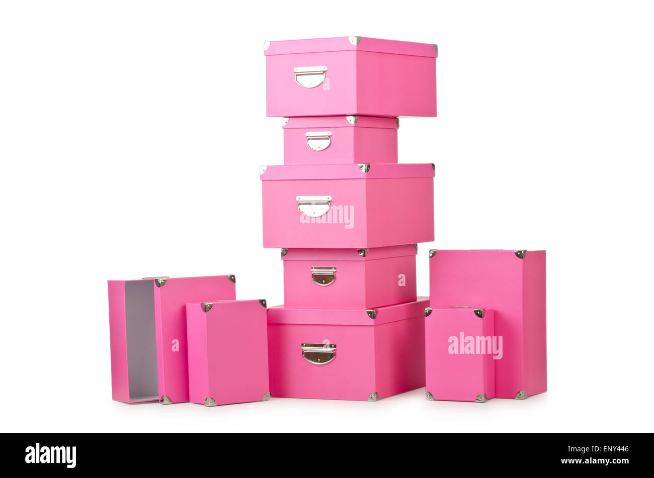 Pink giftboxes isolated on white Stock Photo - Alamy