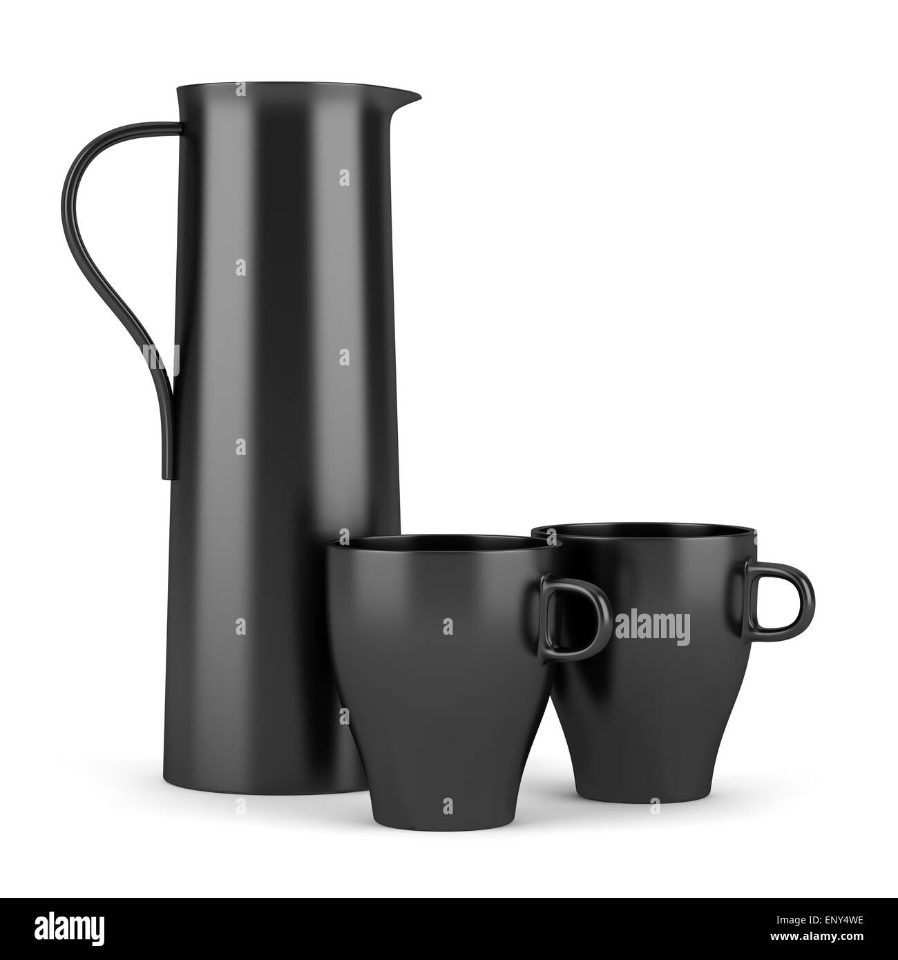 modern black jug with two cups isolated on white Stock Photo - Alamy