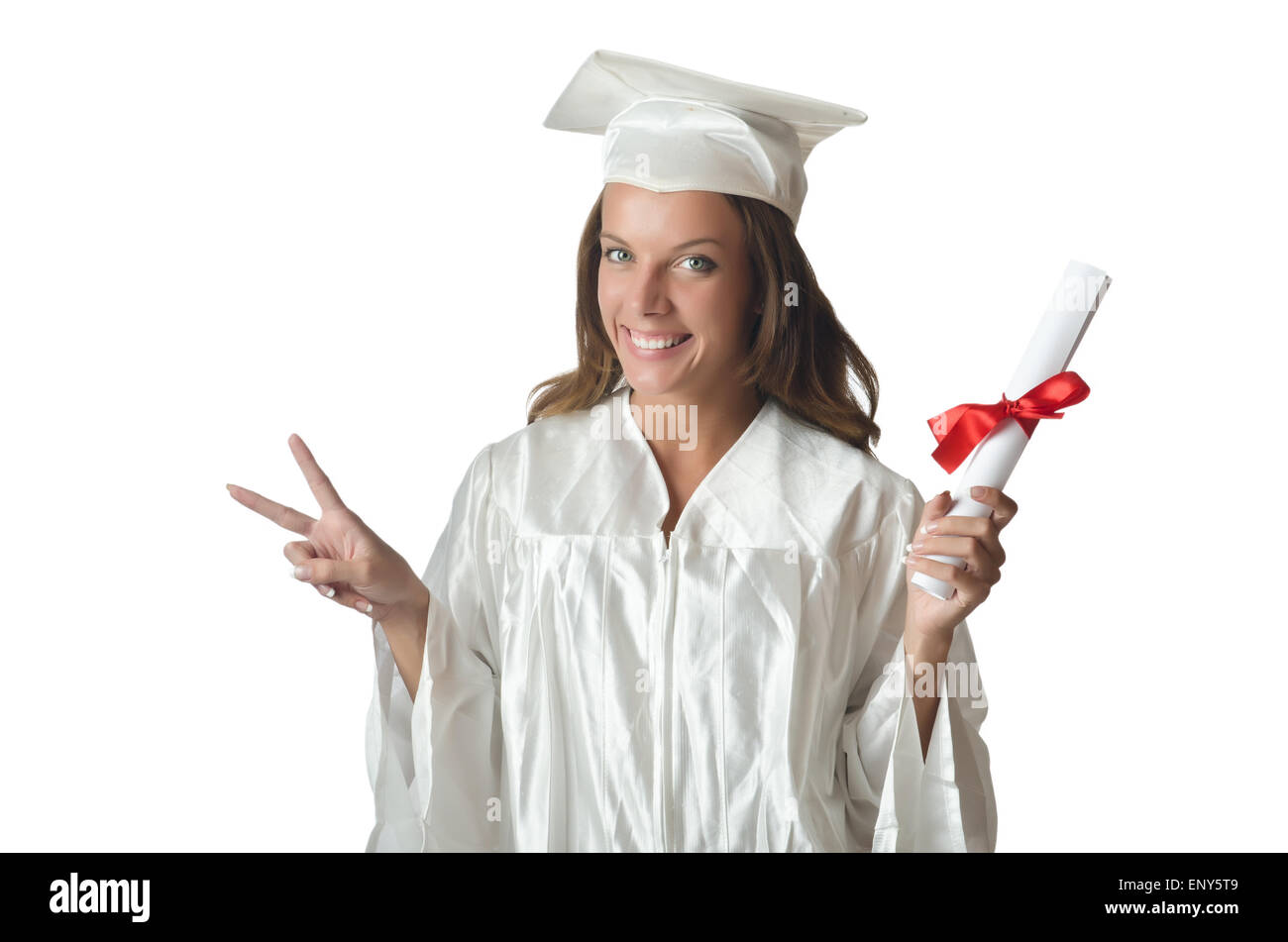Young student with diploma on white Stock Photo - Alamy