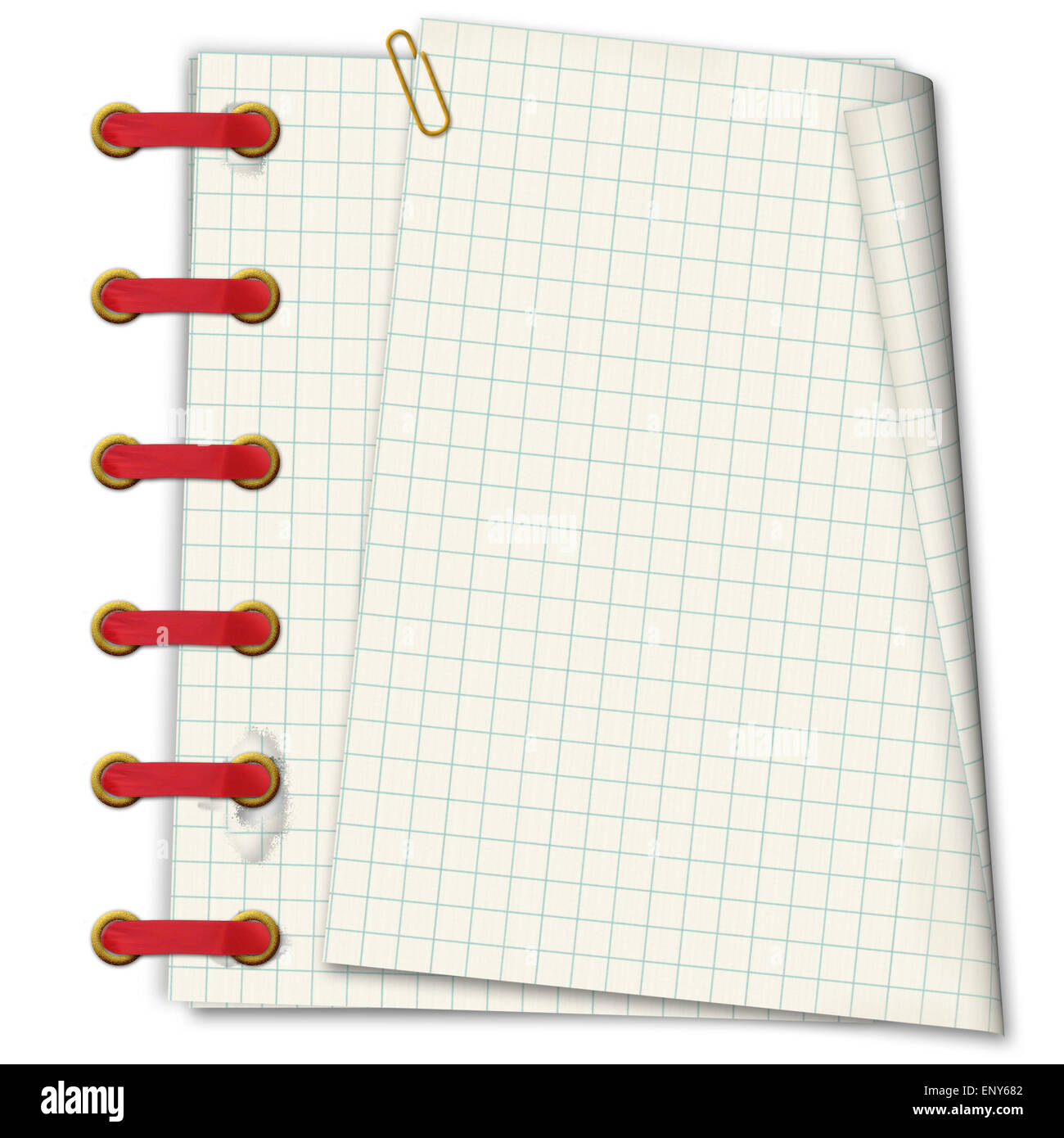 Grunge notebook. A writing-book in a section with golden clip and red ...