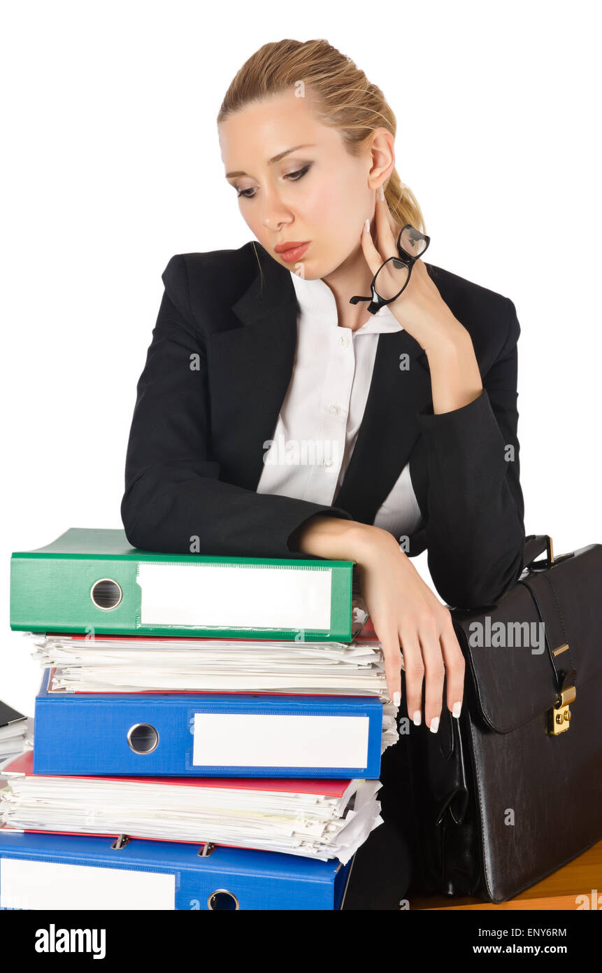 Woman with lots of work Stock Photo - Alamy