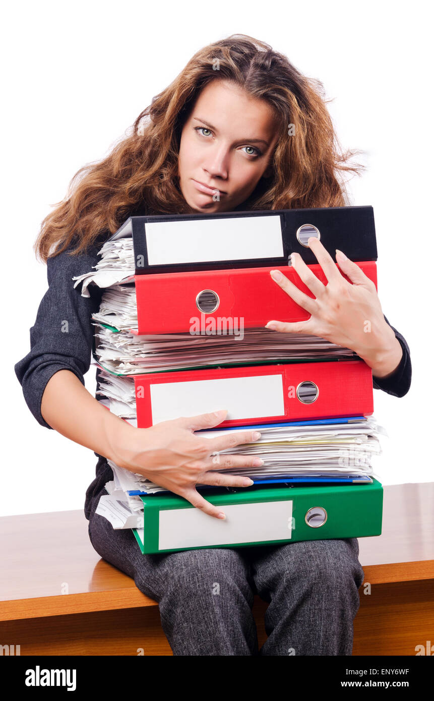 Busy woman at workplace Stock Photo - Alamy