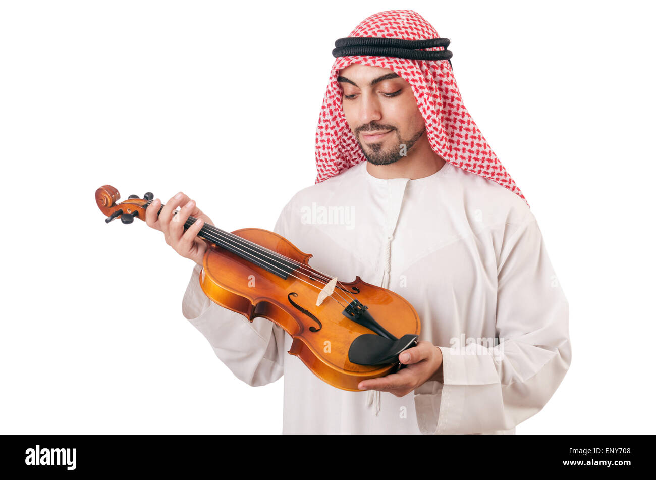 Arab man playing violin isolated on white Stock Photo - Alamy