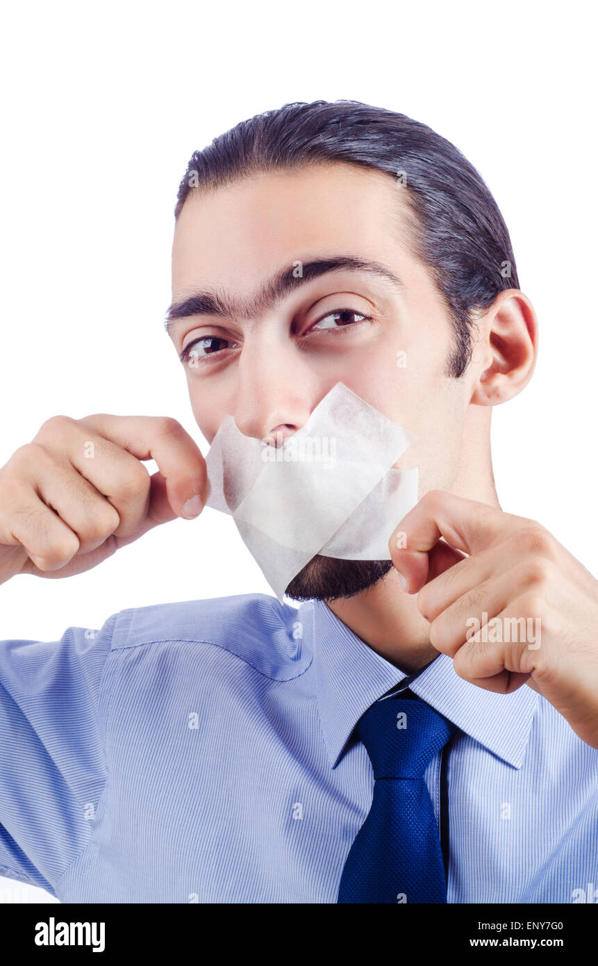 Man with closed lips in censorship concept Stock Photo - Alamy
