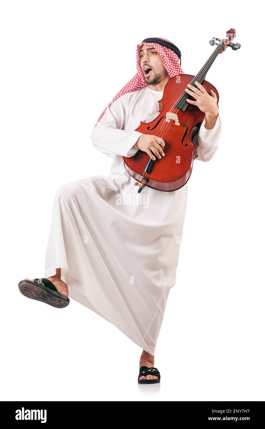 Arab man playing violin isolated on white Stock Photo - Alamy