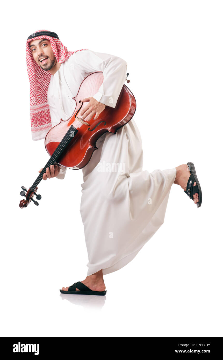 Arab man playing violin isolated on white Stock Photo - Alamy