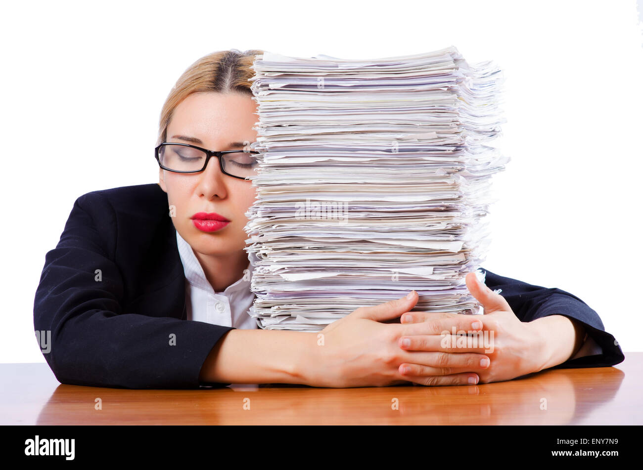 Woman businesswoman with lots of papers Stock Photo - Alamy