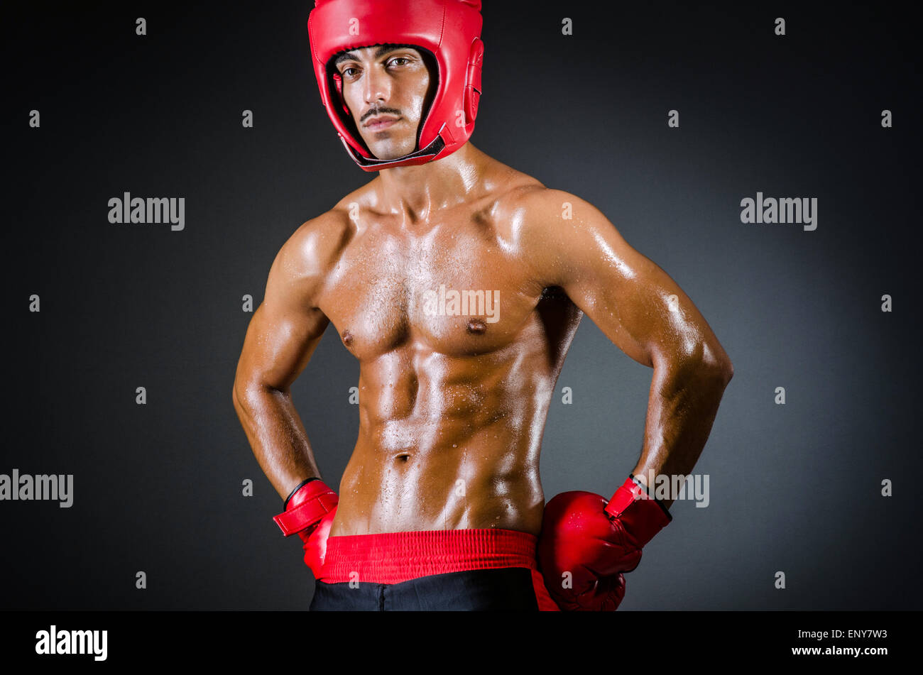 Muscular boxer in dark studio Stock Photo - Alamy