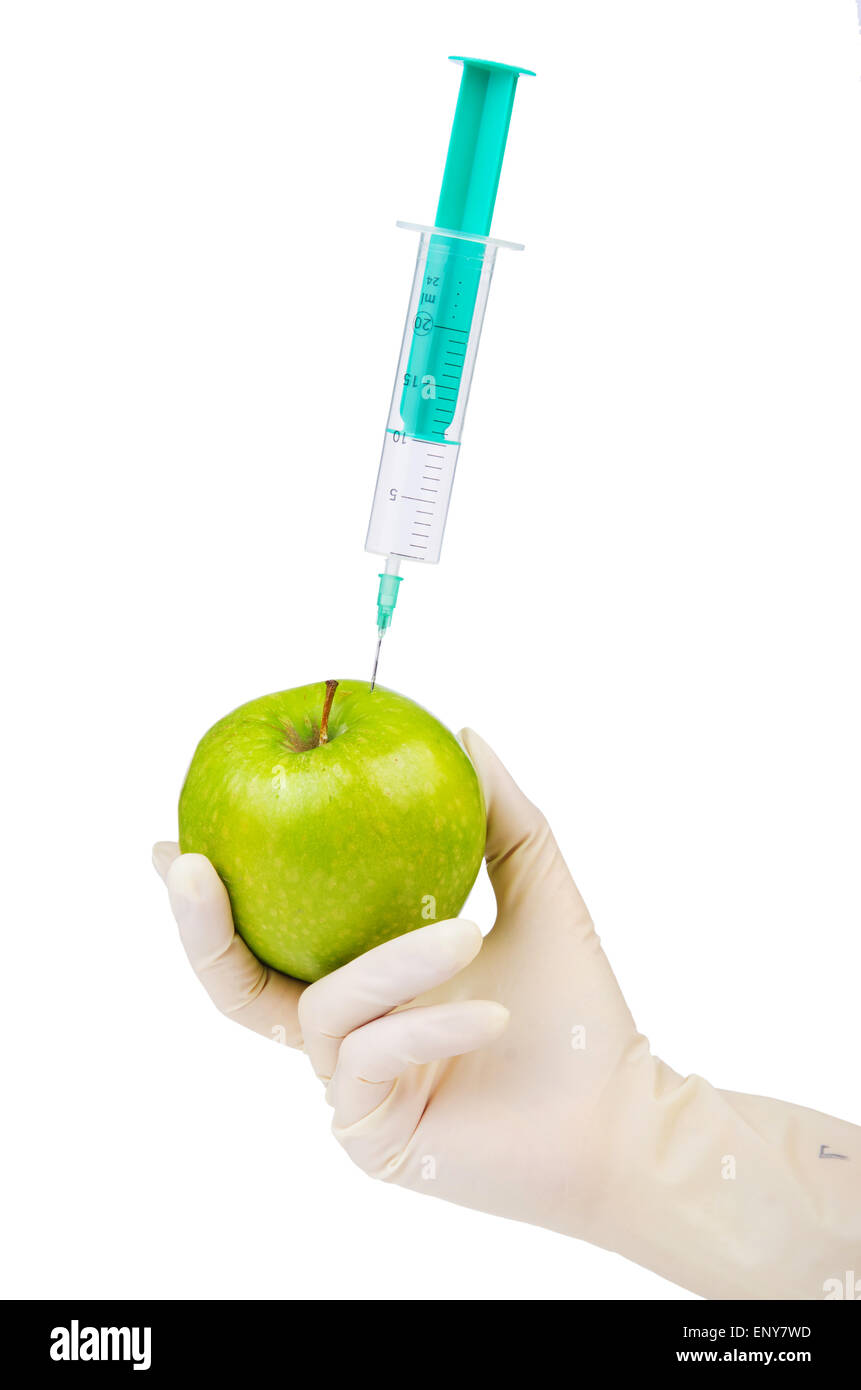Chemical experiment with apple and syringe Stock Photo - Alamy