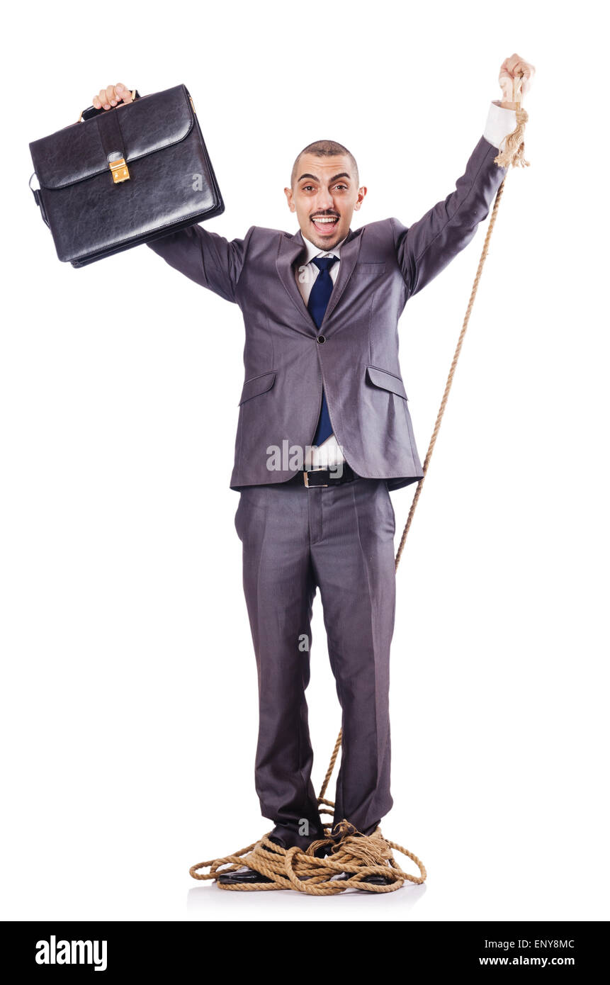 Man tied up with rope on white Stock Photo - Alamy