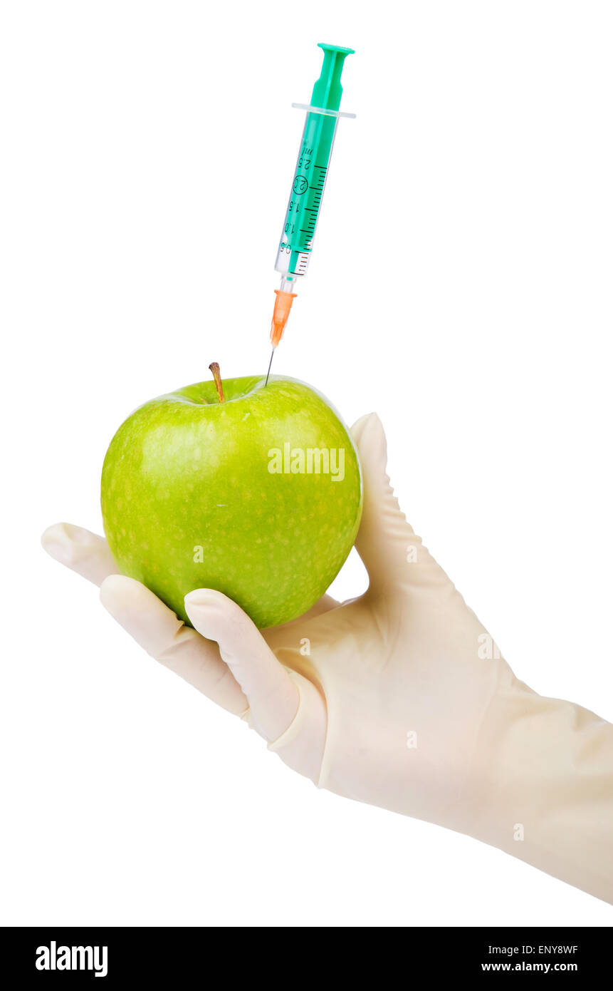 Chemical experiment with apple and syringe Stock Photo - Alamy