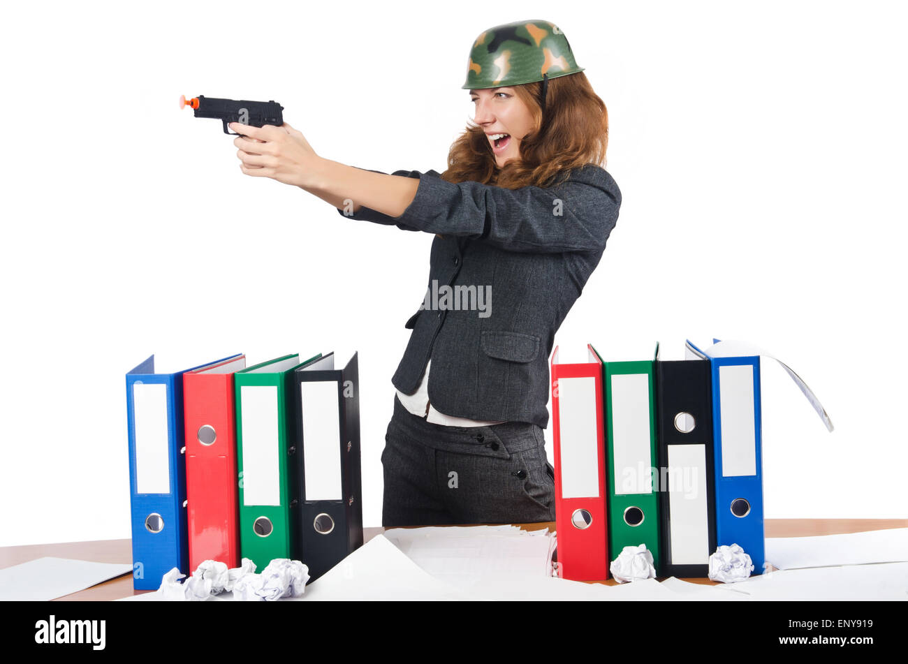 Office fight concept with female worker Stock Photo - Alamy
