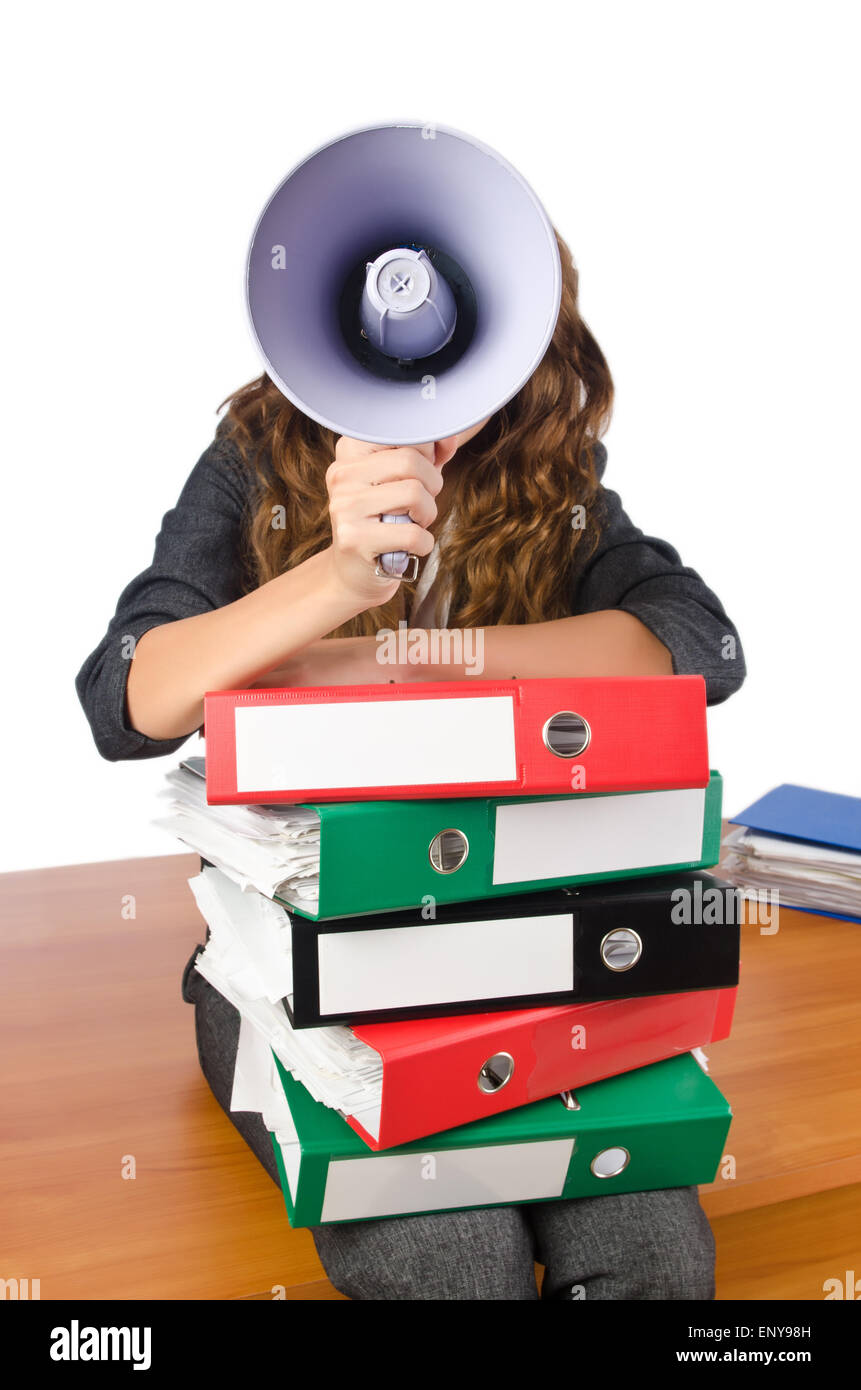 Stressed woman with paper files in office hi-res stock photography and ...