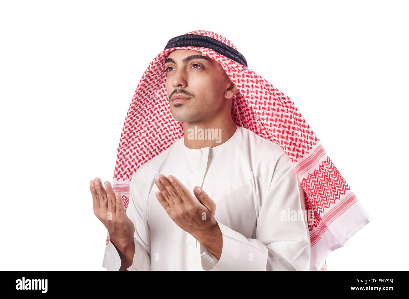 Arab man praying on white Stock Photo - Alamy
