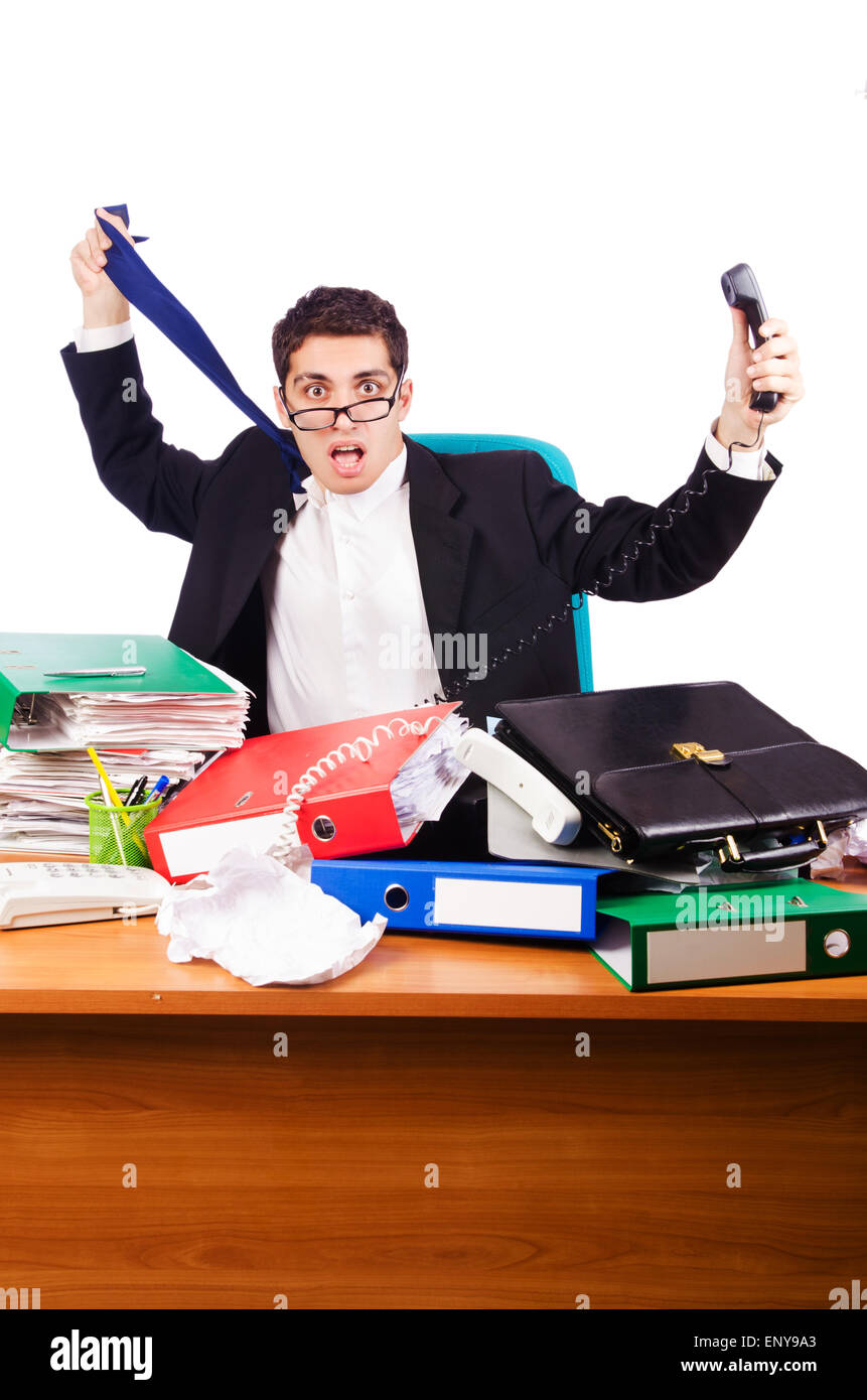 Busy stressed man in the office Stock Photo - Alamy
