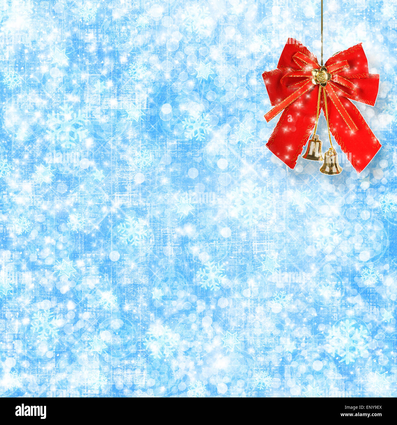 Abstract snowy background with snowflakes, stars and red bow Stock ...