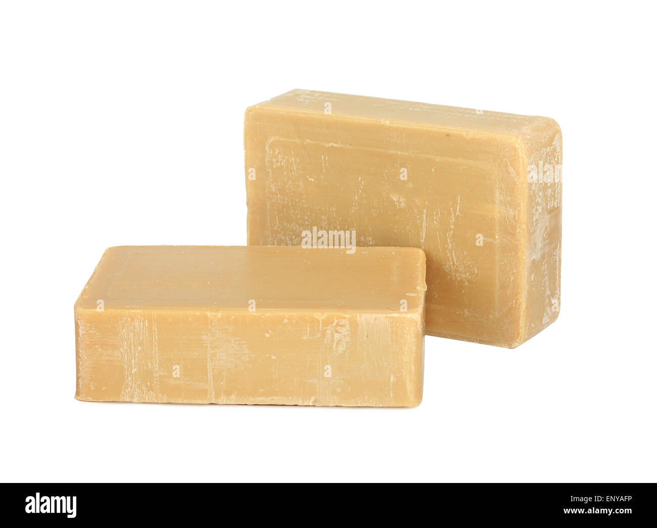 Two natural yellow piece of soap isolated on white background Stock ...