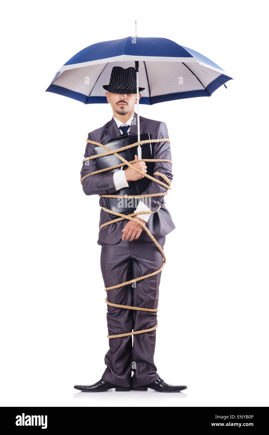 Man tied up with rope on white Stock Photo - Alamy