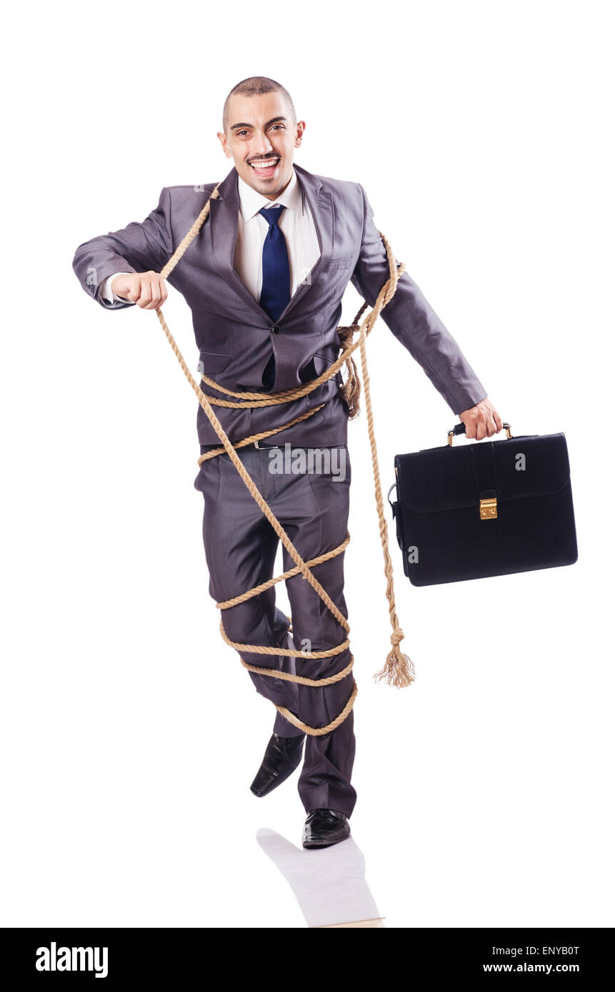 Man tied up with rope on white Stock Photo - Alamy