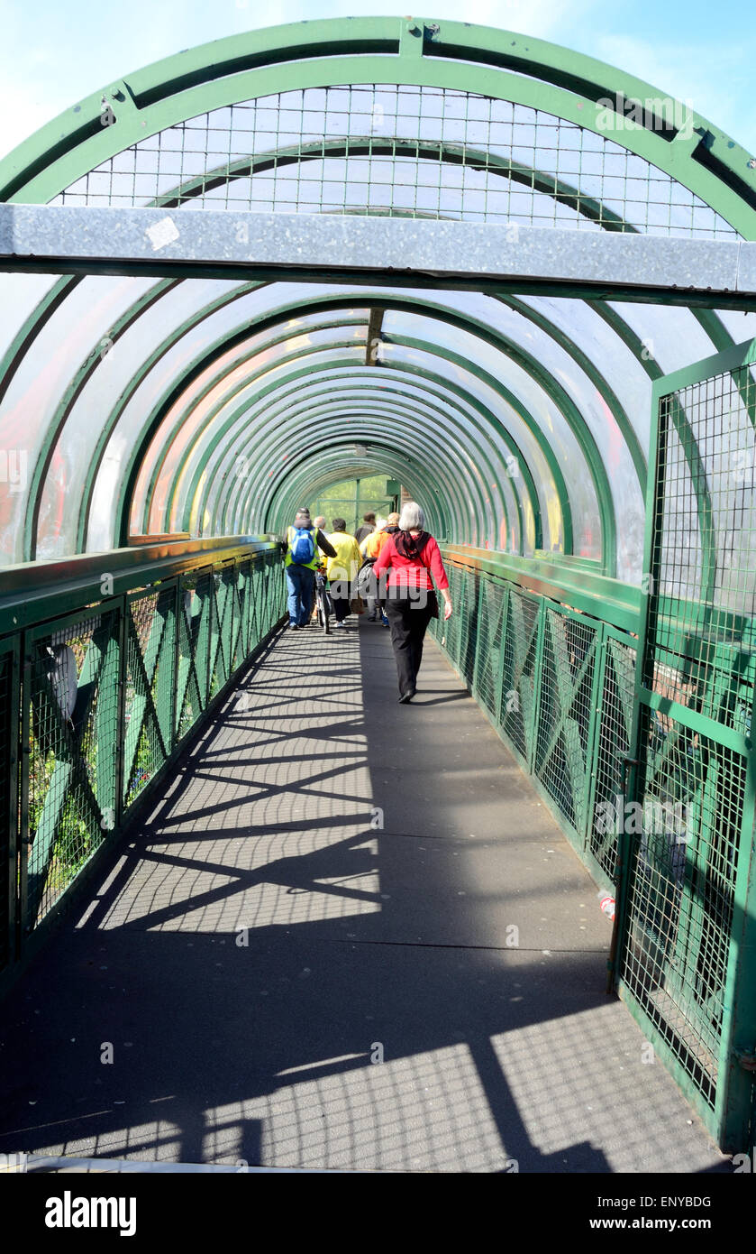 A covered walkway on a footbridge at Windsor and Eton Central railway ...