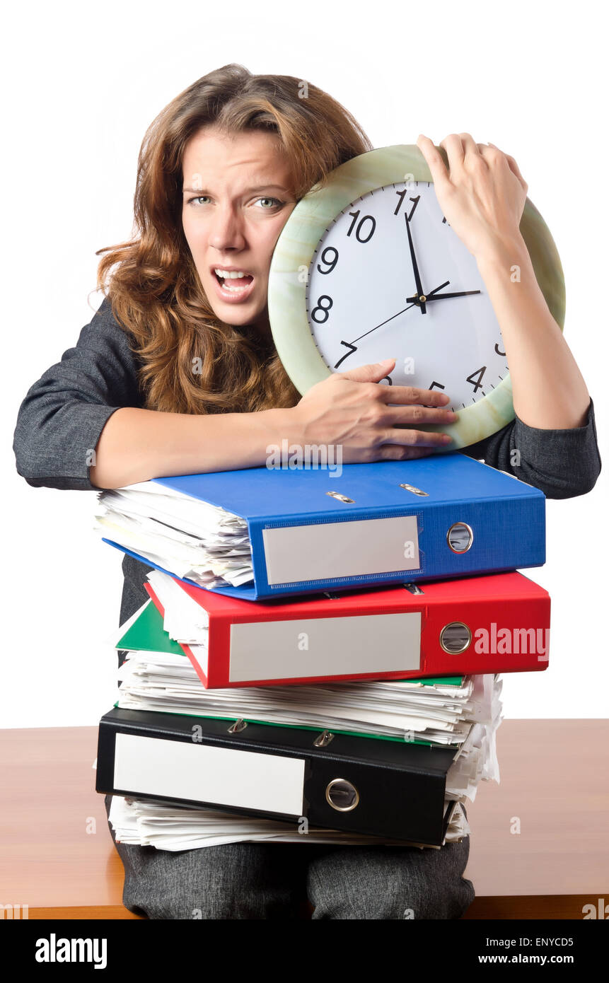 Stressed woman with paper files in office hi-res stock photography and ...