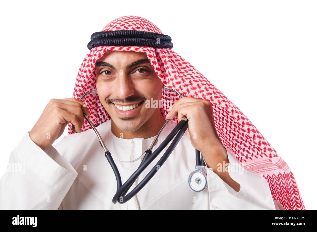 Arab doctor with stethoscope on white Stock Photo - Alamy