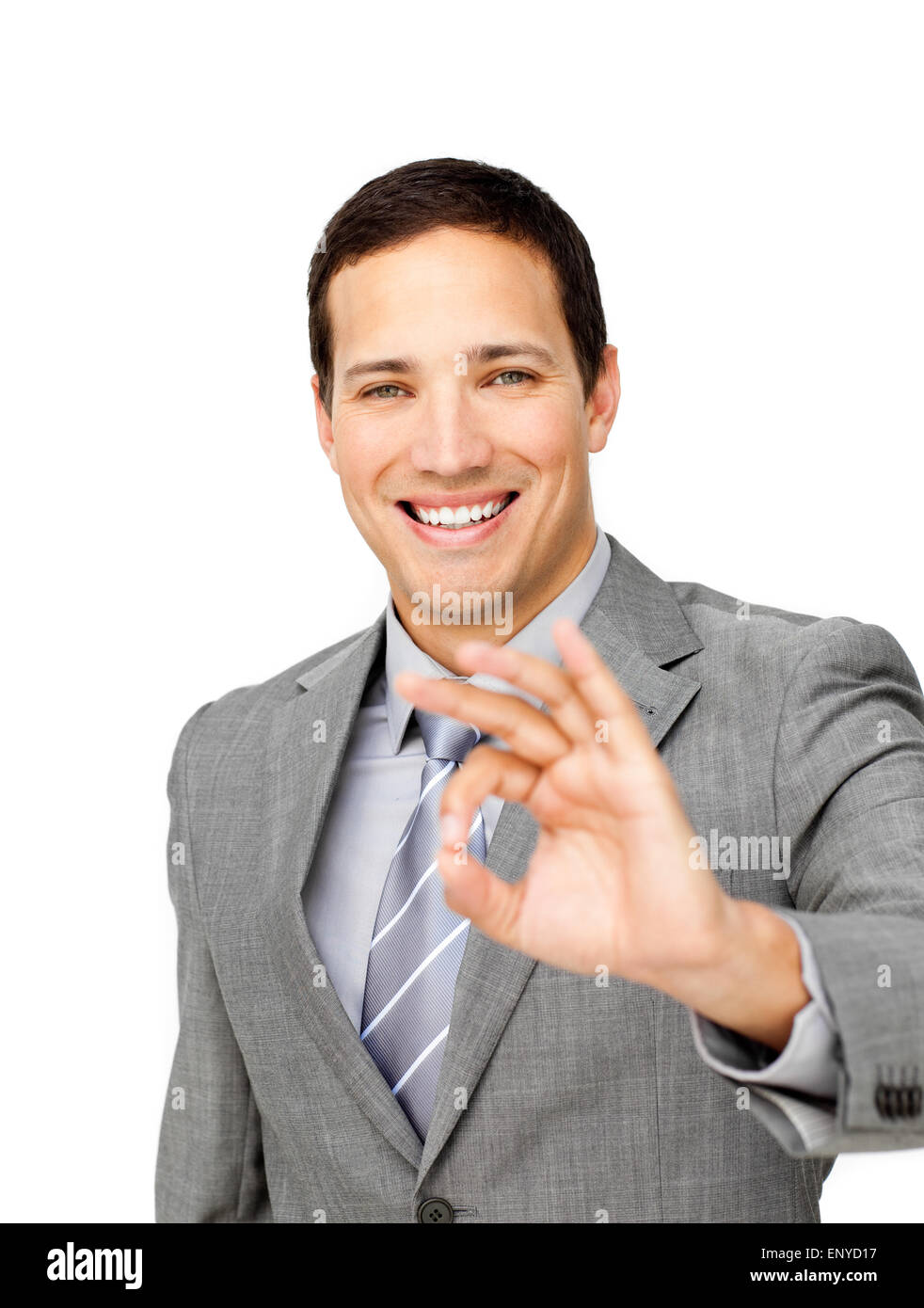 Charming businessman showing OK sign Stock Photo - Alamy