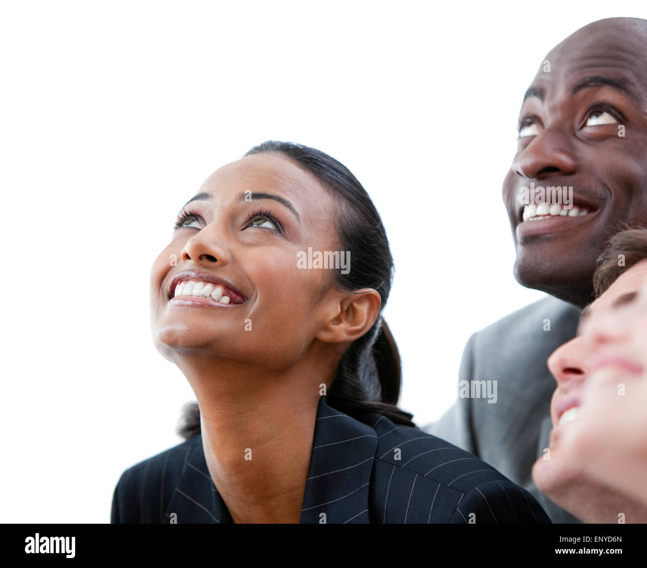 Cheeful business people smiling against a white background Stock Photo ...