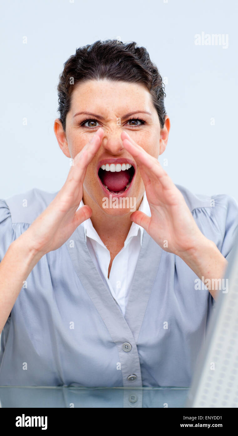 Competitive business woman yelling Stock Photo - Alamy Competitive business woman yelling Stock Photo - Alamy