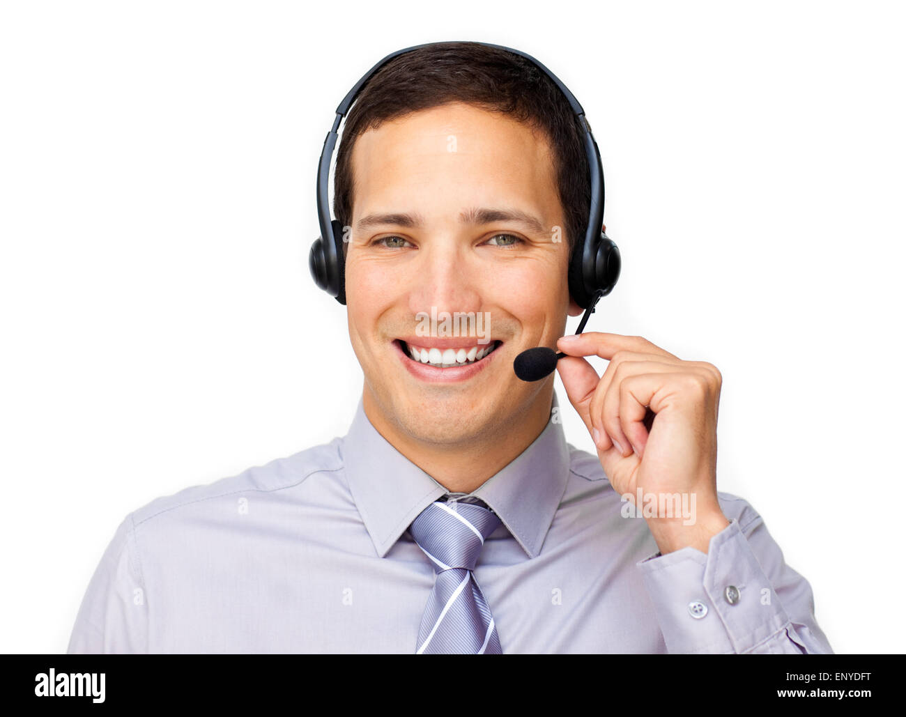 Confident customer service agent using headset Stock Photo - Alamy