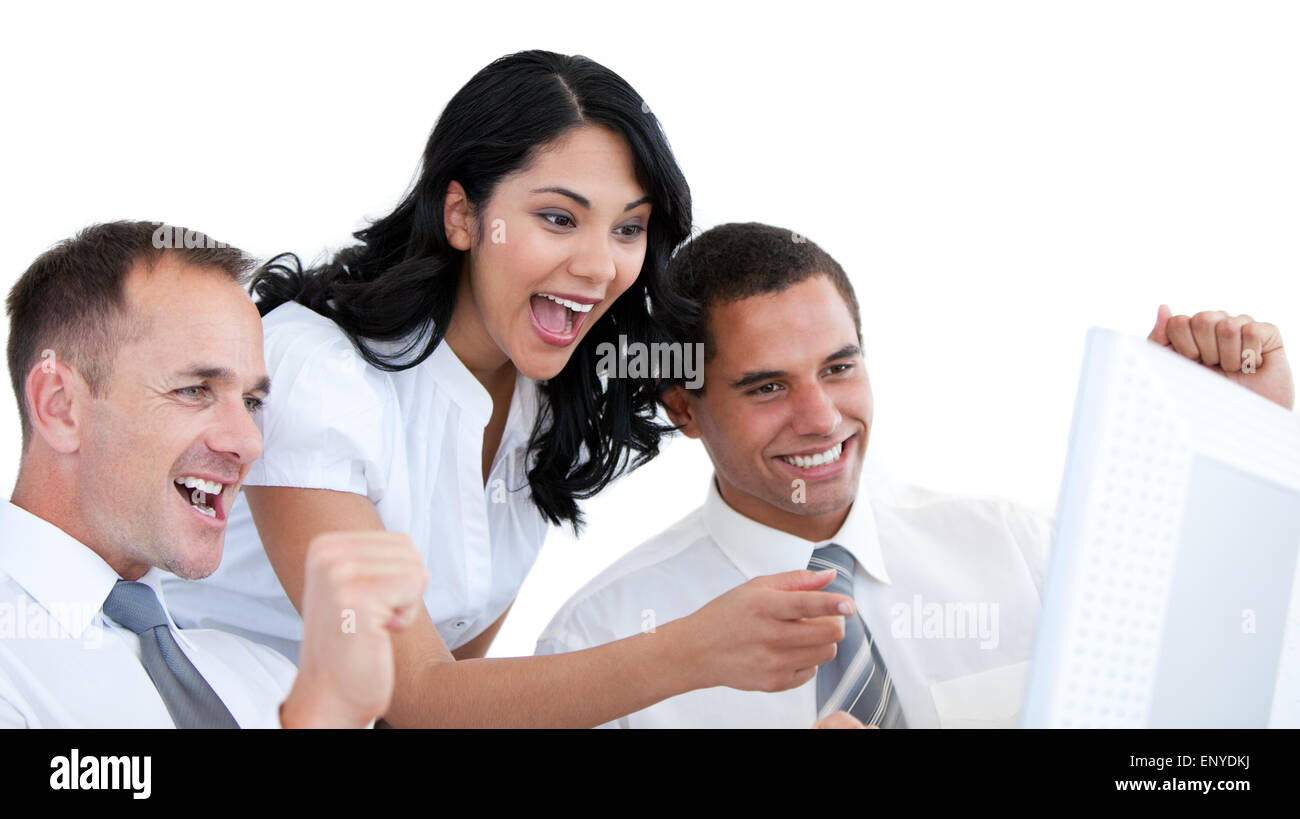 Positive businessteam finding a solution for their company in the ...