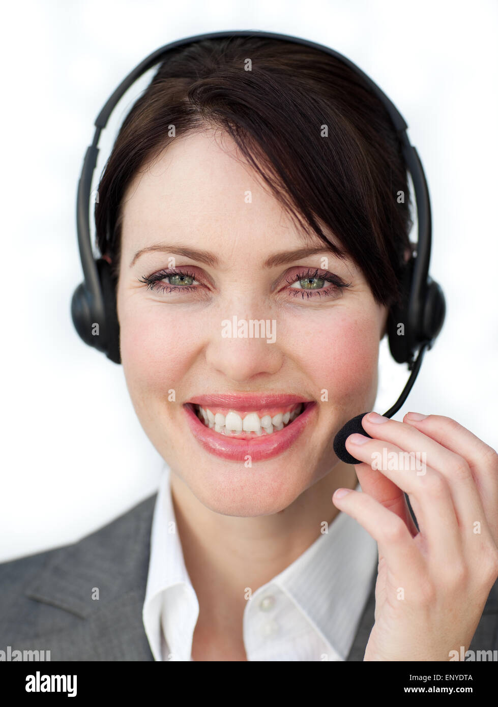 Enthusiastic customer service agent Stock Photo - Alamy