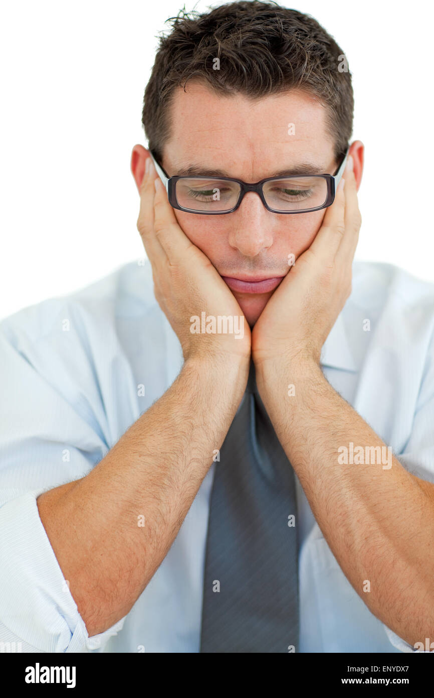 Bored businessman against a white background Stock Photo - Alamy
