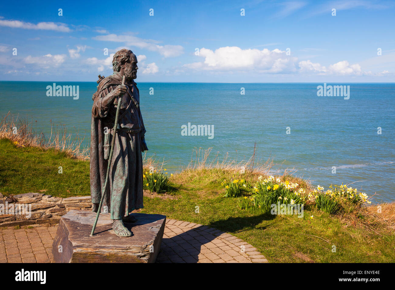 Statue of St Carannog, Llangrannog Beach, Ceredigion, Cardigan, West ...