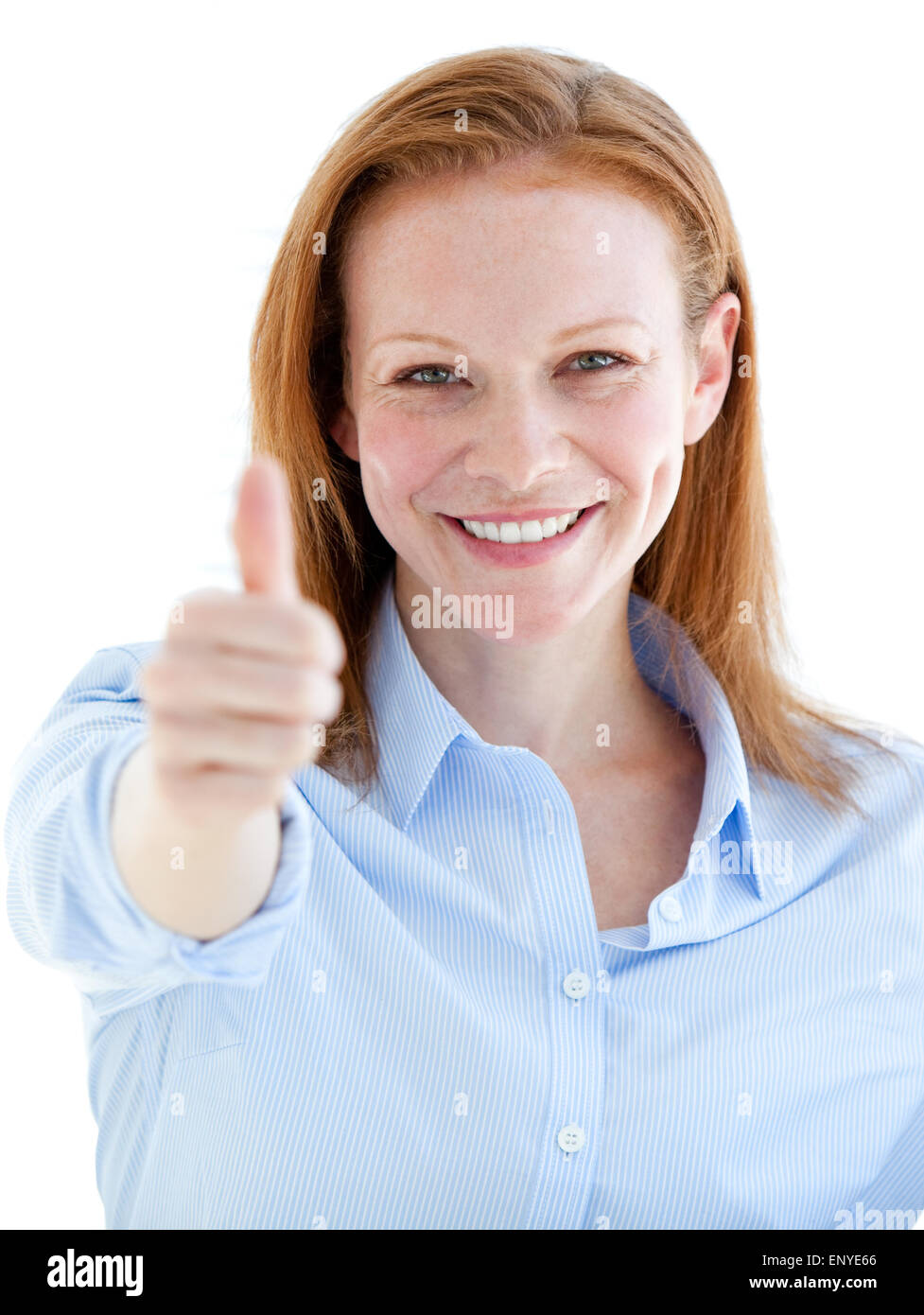 Self-assured business woman doing a thumb-up Stock Photo - Alamy