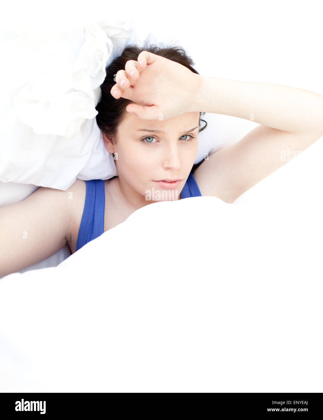 Tired woman relaxing in her bed Stock Photo - Alamy
