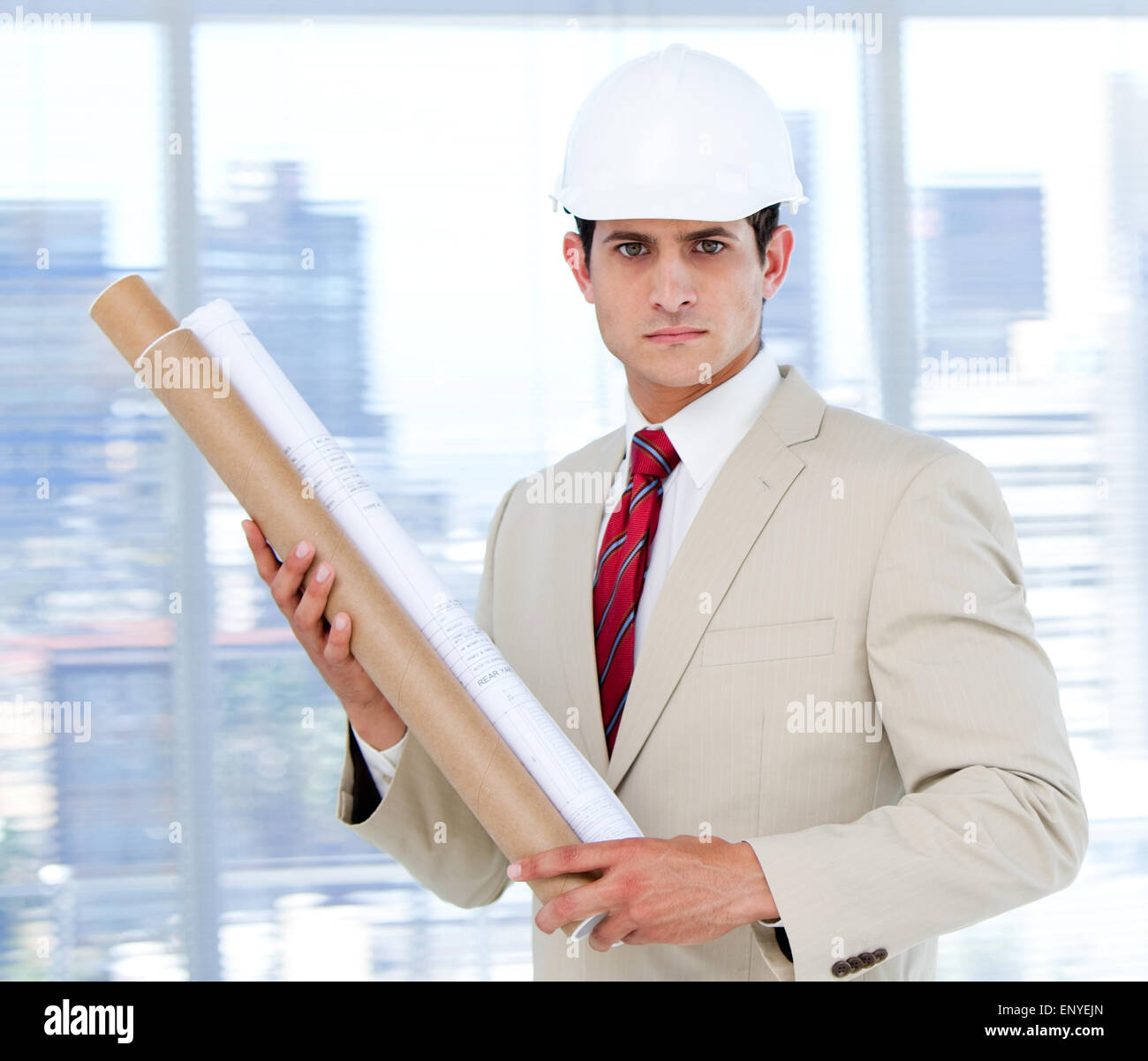 Handsome architect holding a blueprint Stock Photo - Alamy